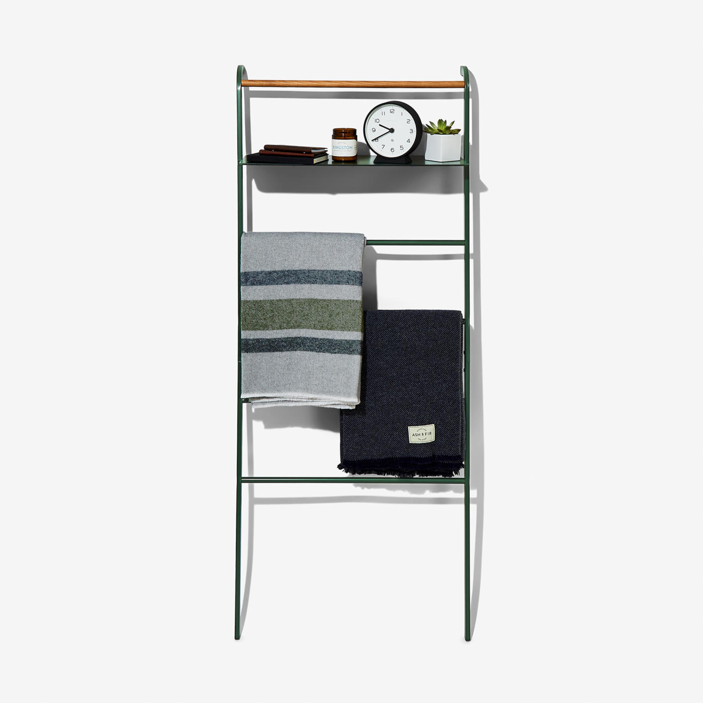 Yamazaki Home Exclusive Hunter Green Steel & Wood Wide Ladder | Bespoke ...