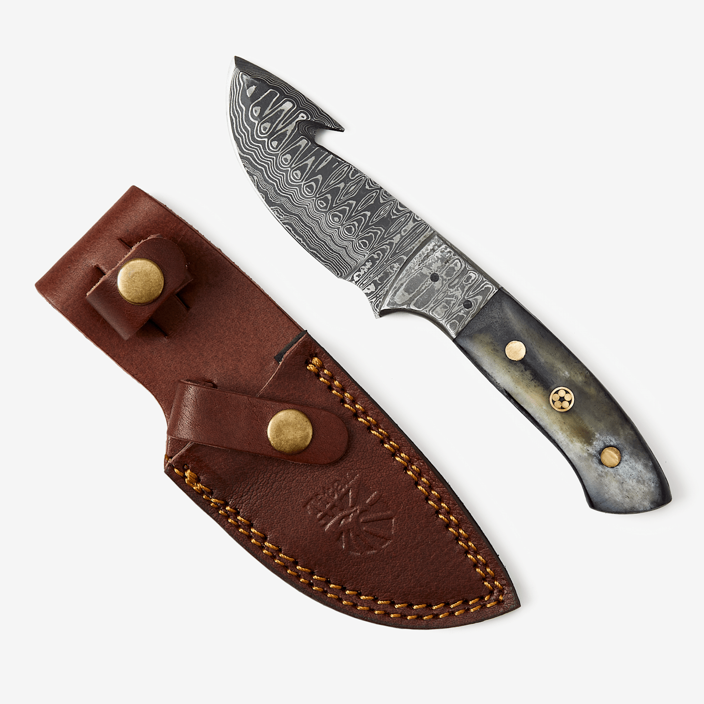 Titan Knives Damascus Skinning Gut Hook Hunting Knife | Bespoke Post