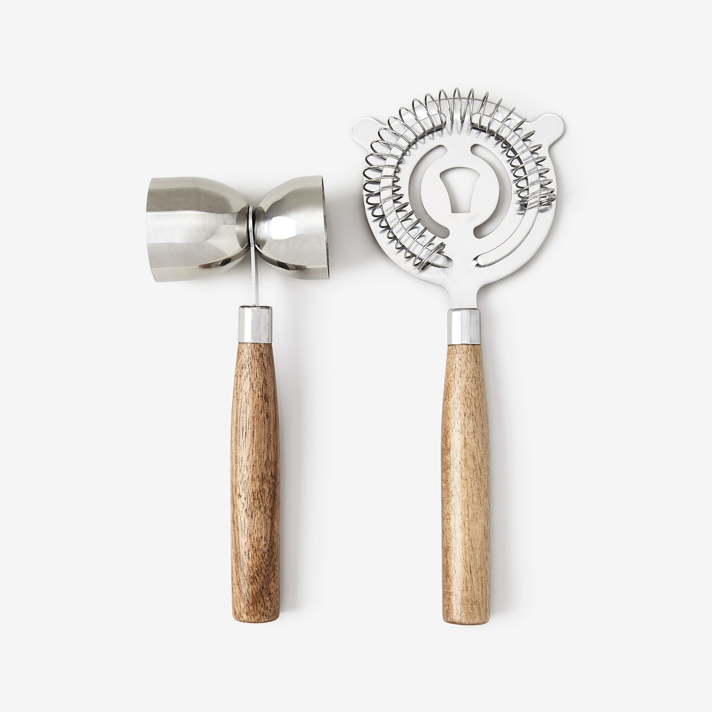 True Brands Acacia Cocktail Strainer and Jigger Set | Bespoke Post