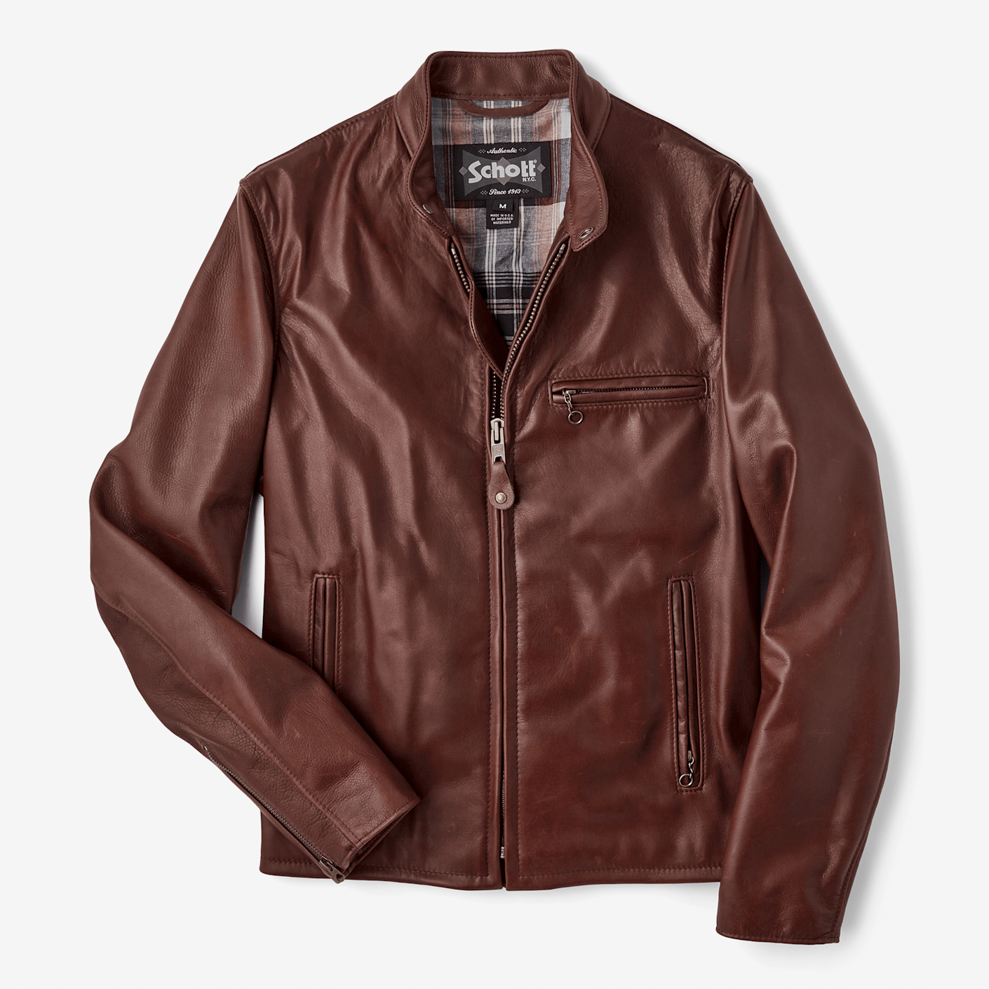 Schott NYC Waxed Natural Pebbled Cowhide Café Leather Jacket | Bespoke Post