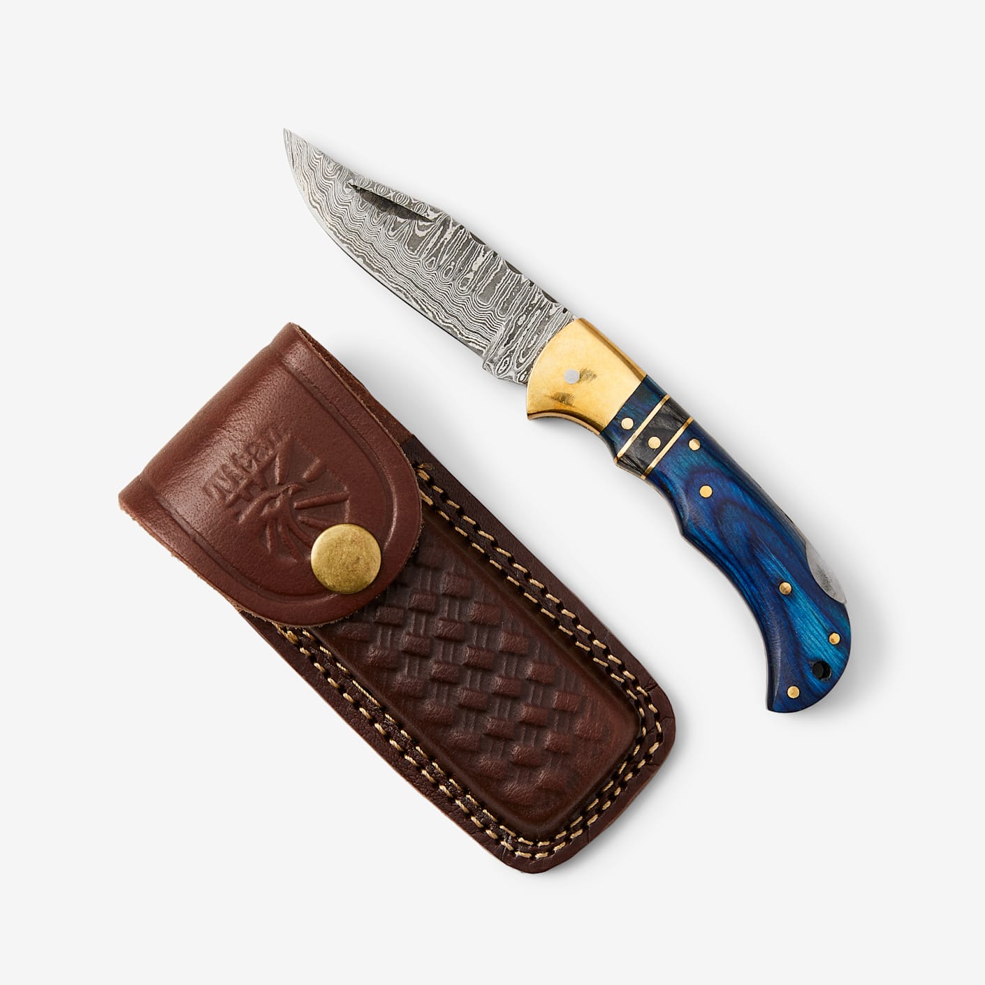 Titan Knives Exclusive Blue Diamond Wood & Damascus Folding Knife ...