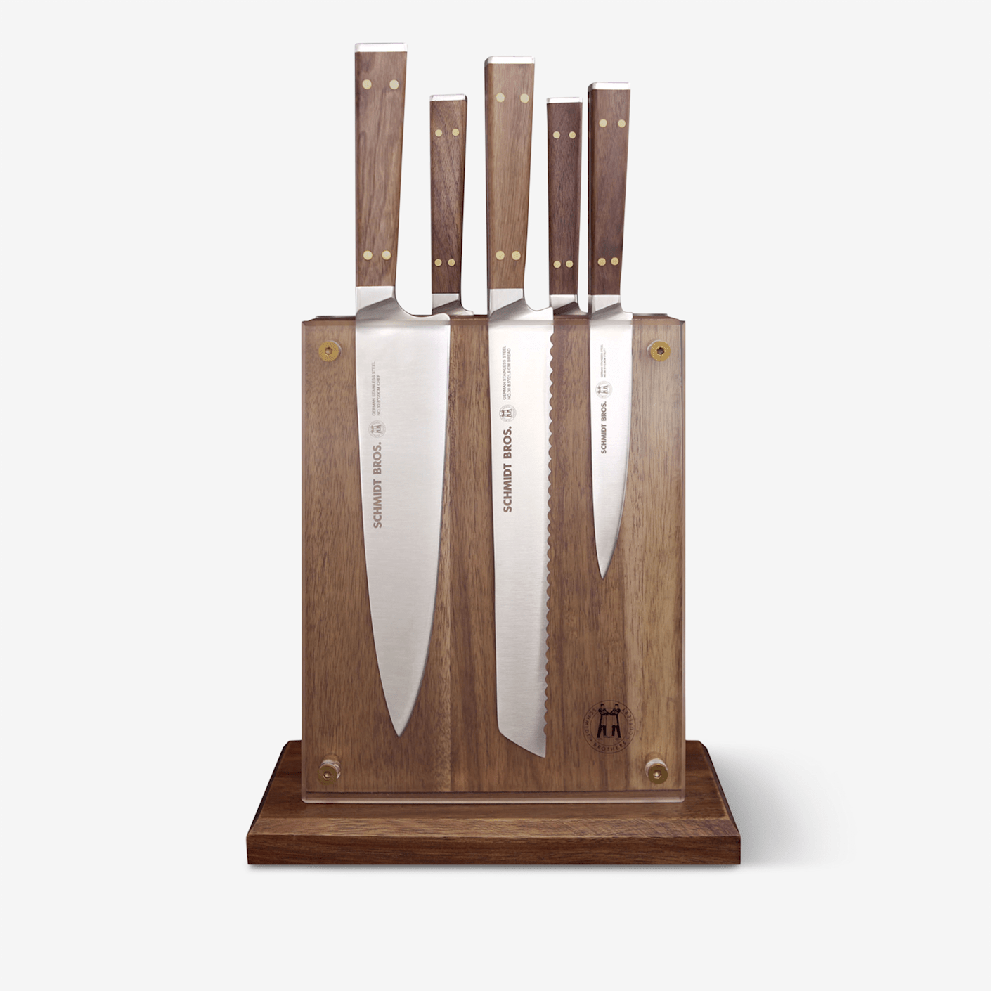 Schmidt Brothers Cutlery Brass & Walnut 6-Piece Knife Block Set ...