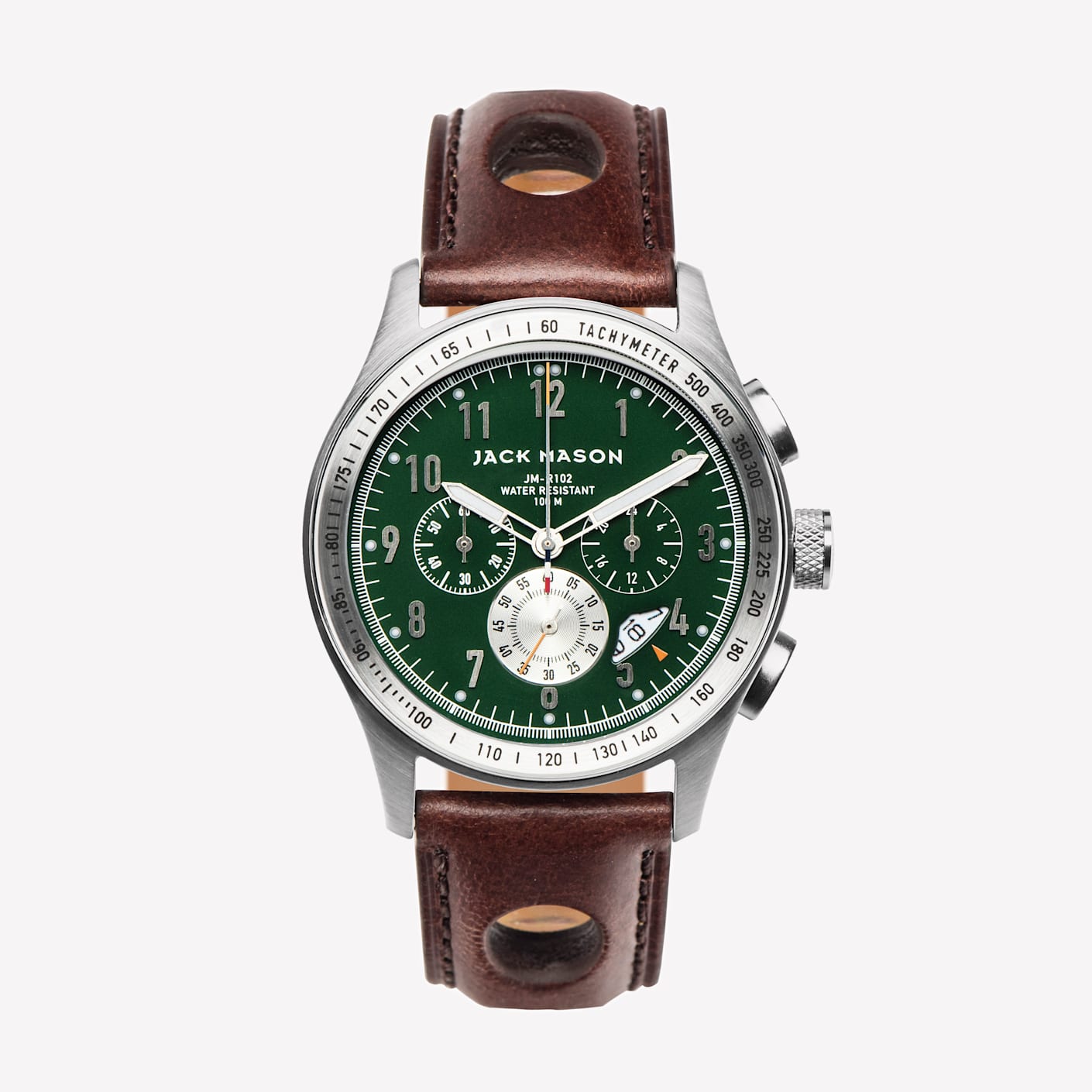 Jack Mason Racing Chronograph Watch Green Dial Brown Leather Strap