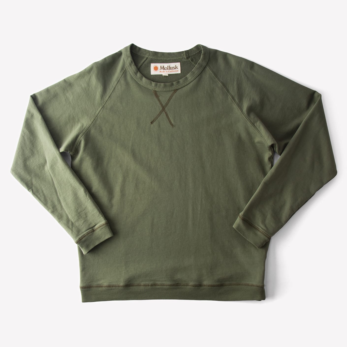 Mollusk Surf Shop Reverse Raglan Crew – Green | Bespoke Post