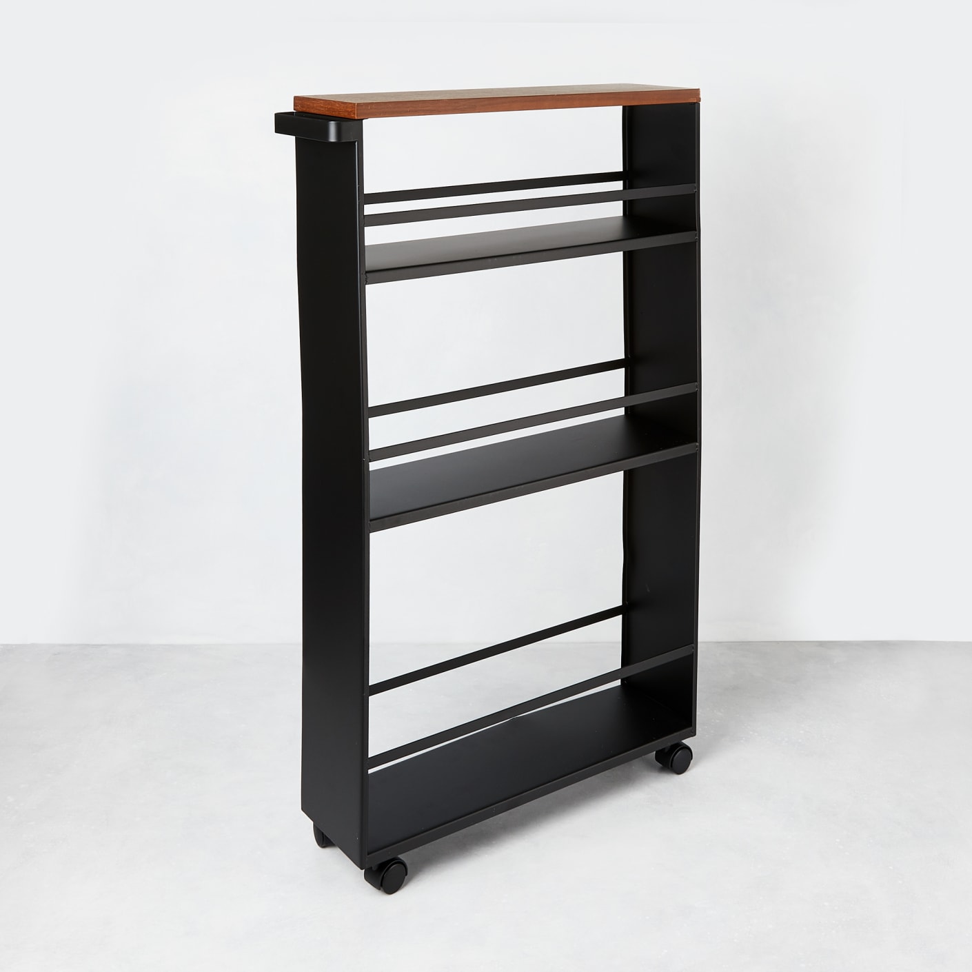 Yamazaki Home Black Steel & Wood Slim Rolling Kitchen Rack | Bespoke Post