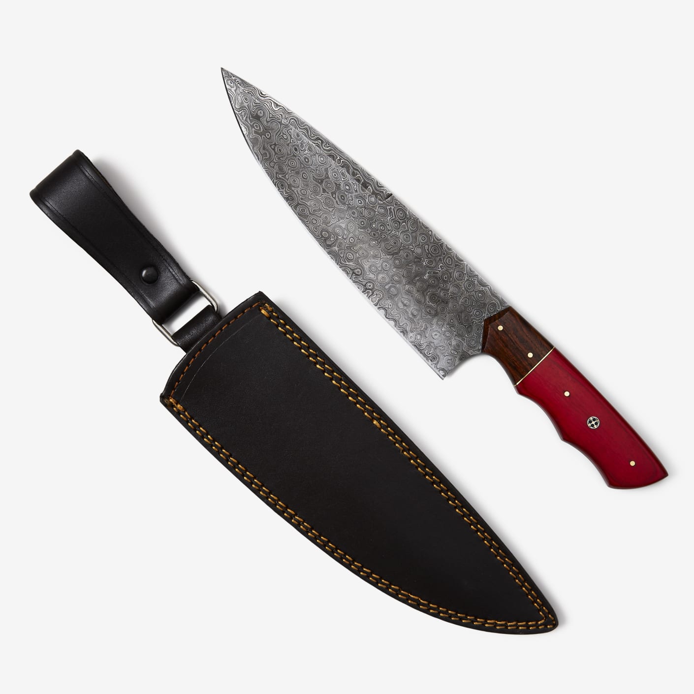 Black Forge Knives Damascus Chef Knife with Red Handle | Bespoke Post