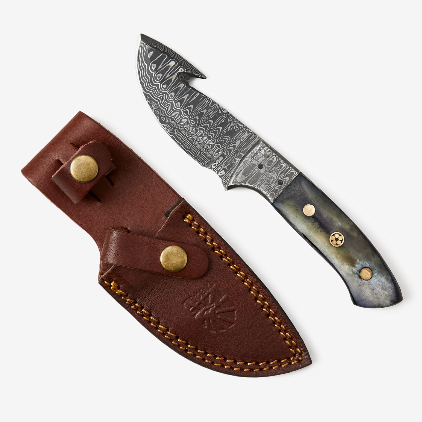 Titan International Damascus Skinning Gut Hook Hunting Knife | Bespoke Post