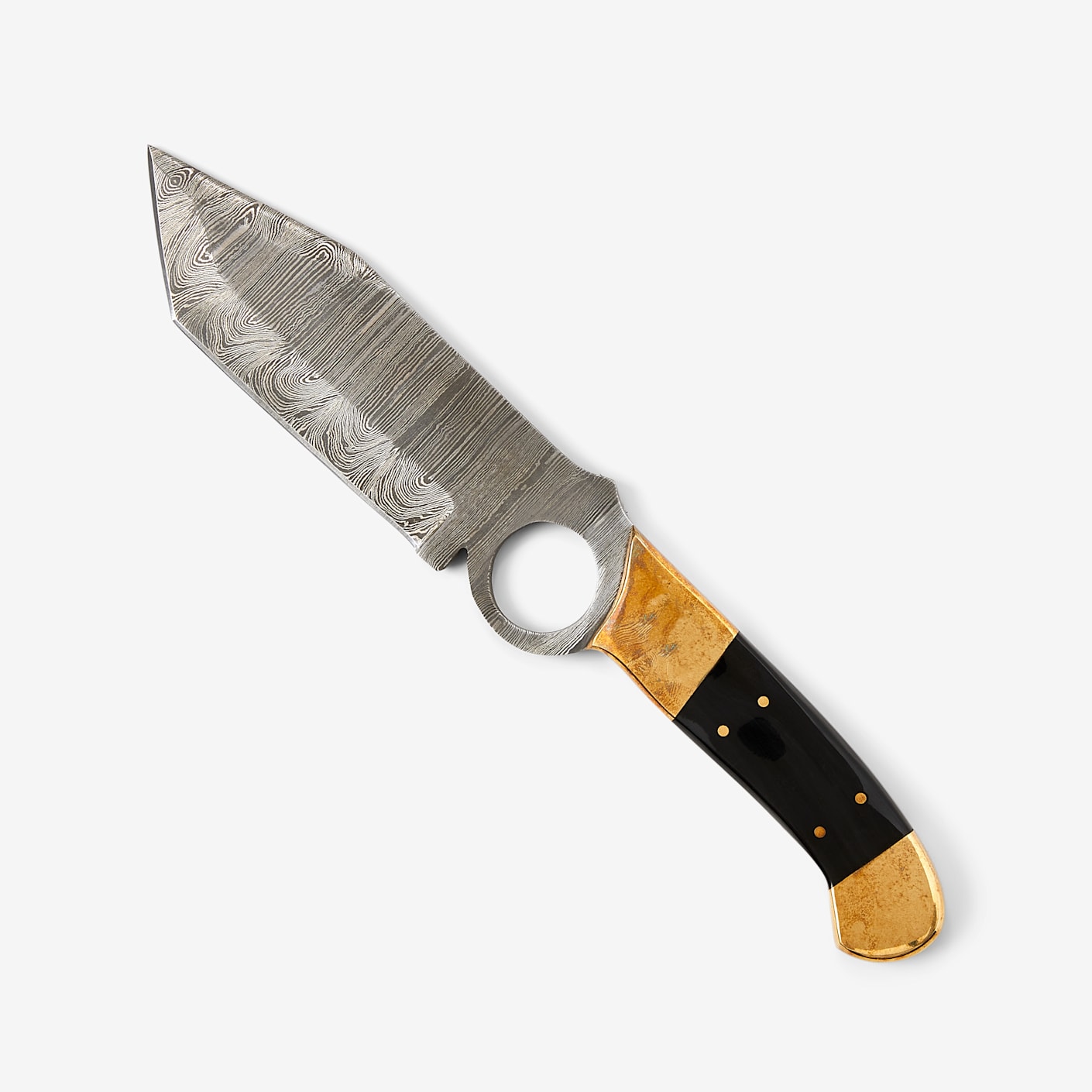 Black Forge Knives Buffalo Bone & Damascus Finger Ring Fixed Blade ...